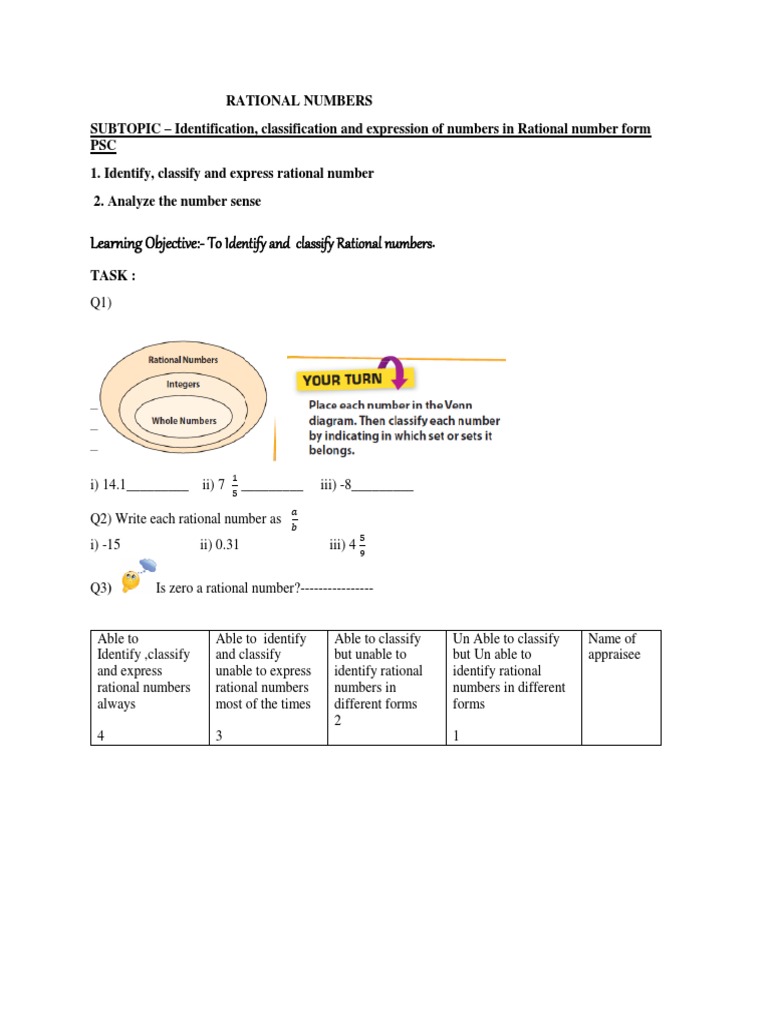 RATIONAL NUMBERS Index Work Students | PDF | Rational Number | Fraction (Mathematics)