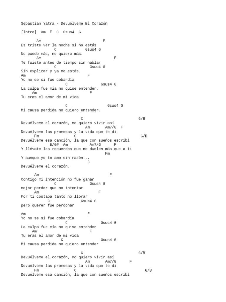 Devuélveme El Corazón - Sebastián Yatra | PDF | Ocio