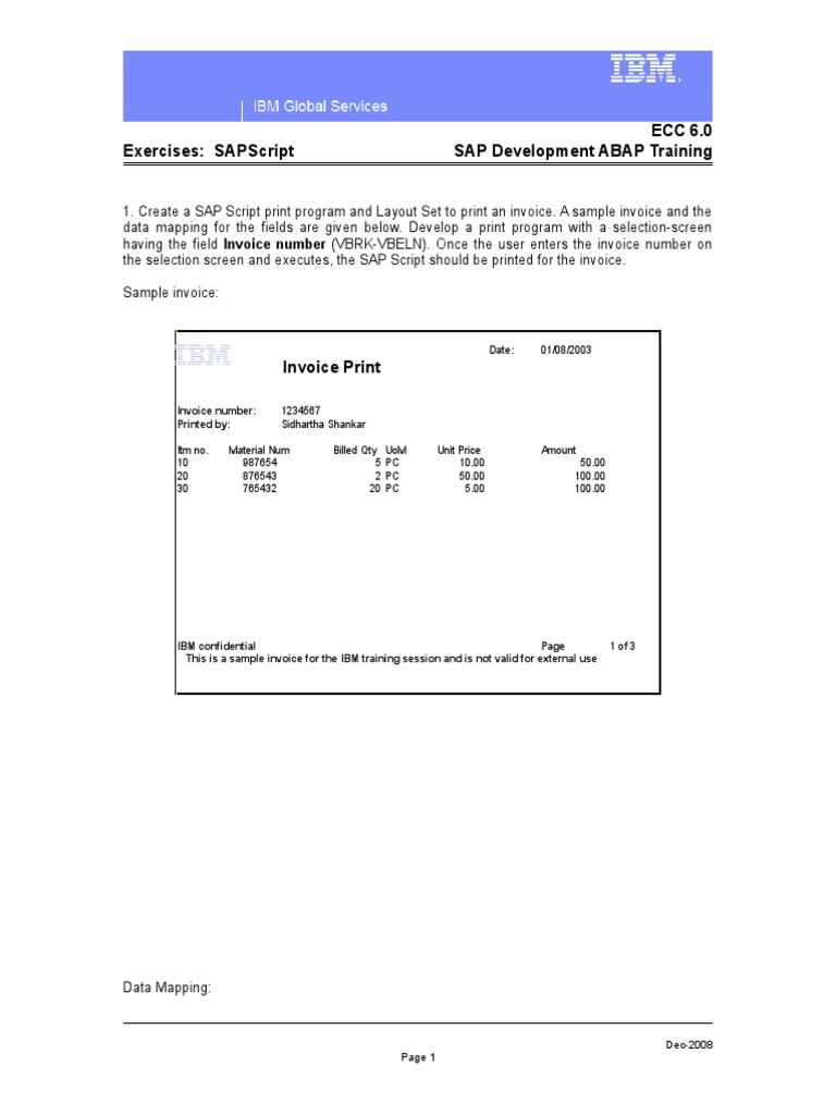 Ecc 6 0 Exercises Sapscript Sap Development Abap Training Date Download Free Pdf Areas Of