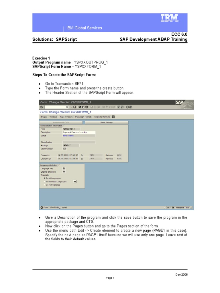 Ecc 6.0 Solutions: Sapscript Sap Development Abap Training | PDF | Page Layout | Screenshot
