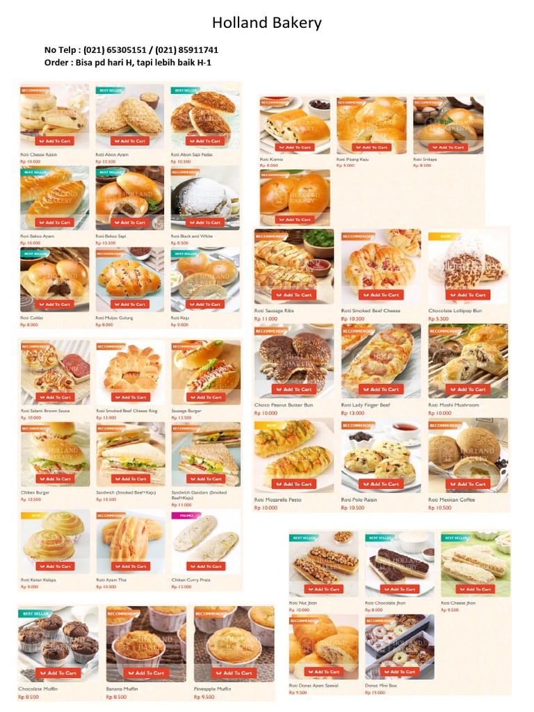 Holland Bakery Menu and Pricing Guide | PDF