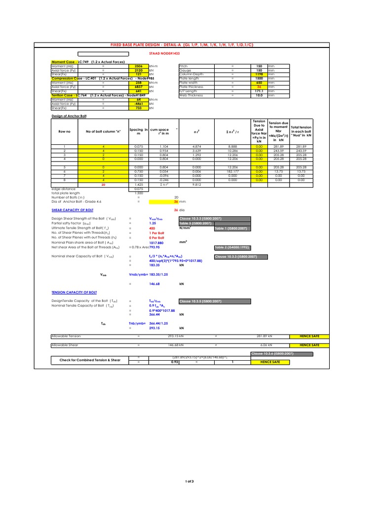 Fixed Base Plate Design - Arh | PDF | Screw | Bending