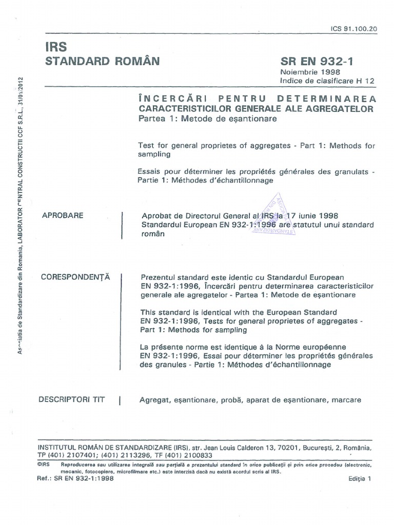 SR en 932-1 - 1998 | PDF