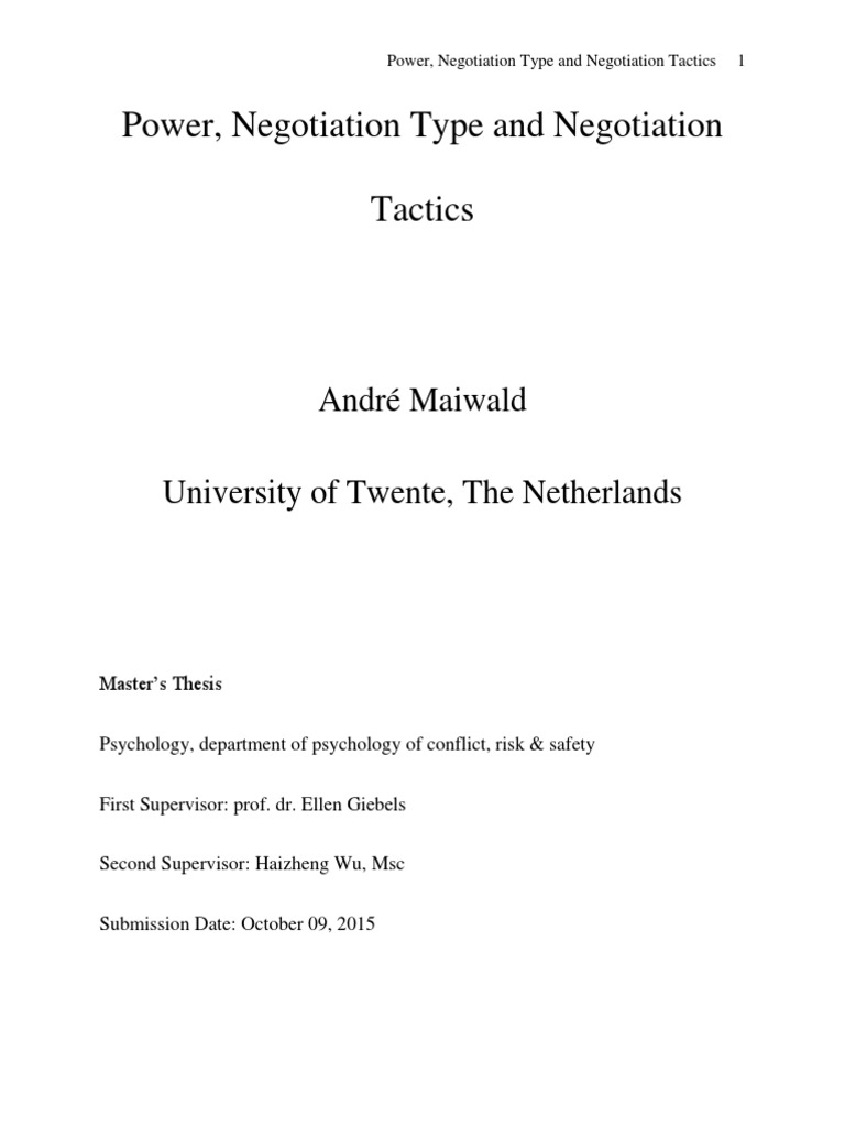 Power, Negotiation Type and Negotiation Tactics: André Maiwald | PDF ...