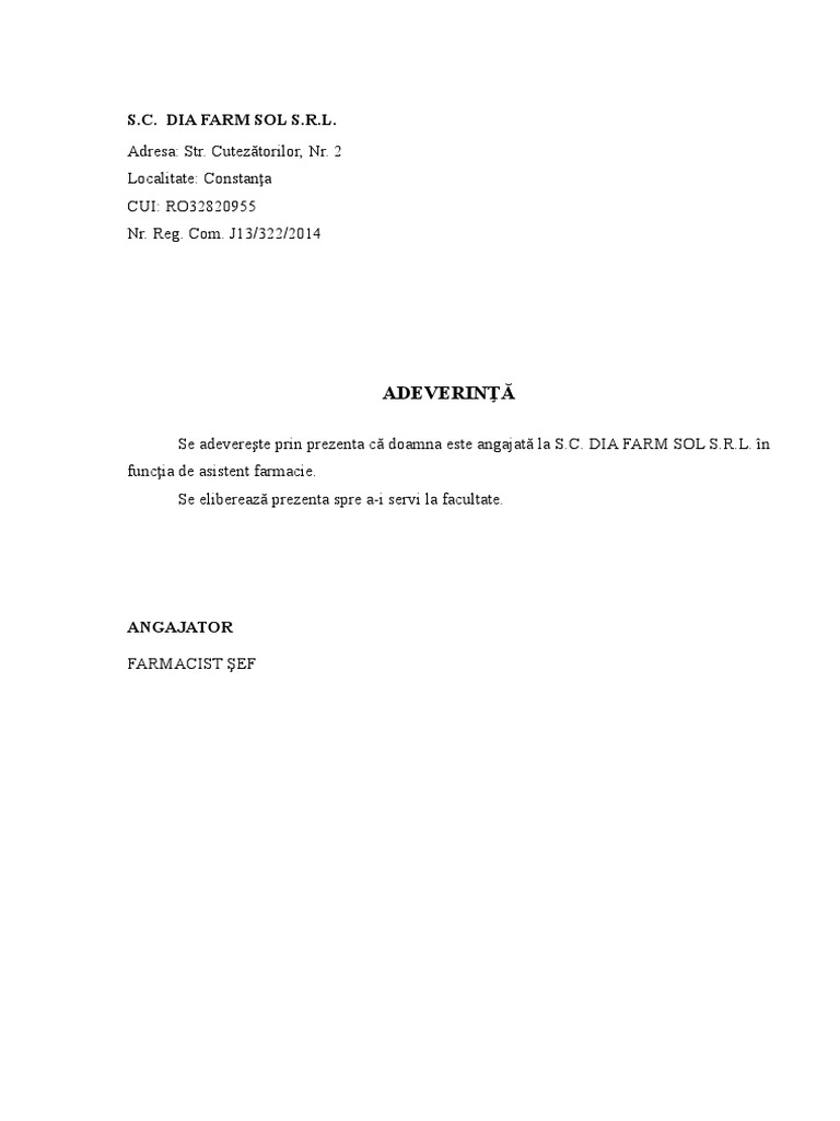 Model Adeverinta Salariat | PDF