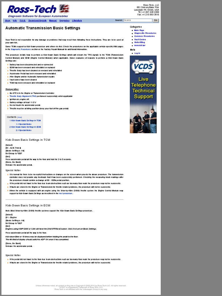 Automatic Transmission Basic Settings - Ross-Tech Wiki | PDF ...