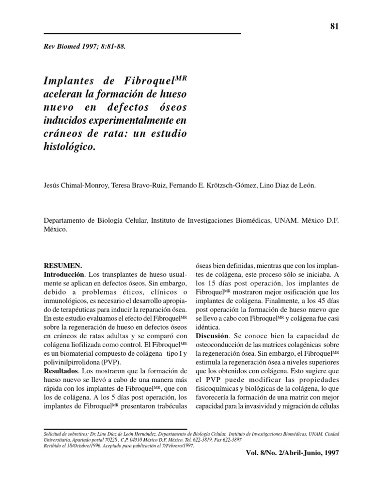Implantes de Fibroquel Aceleran La Formación de Hueso Nuevo en Defectos ...