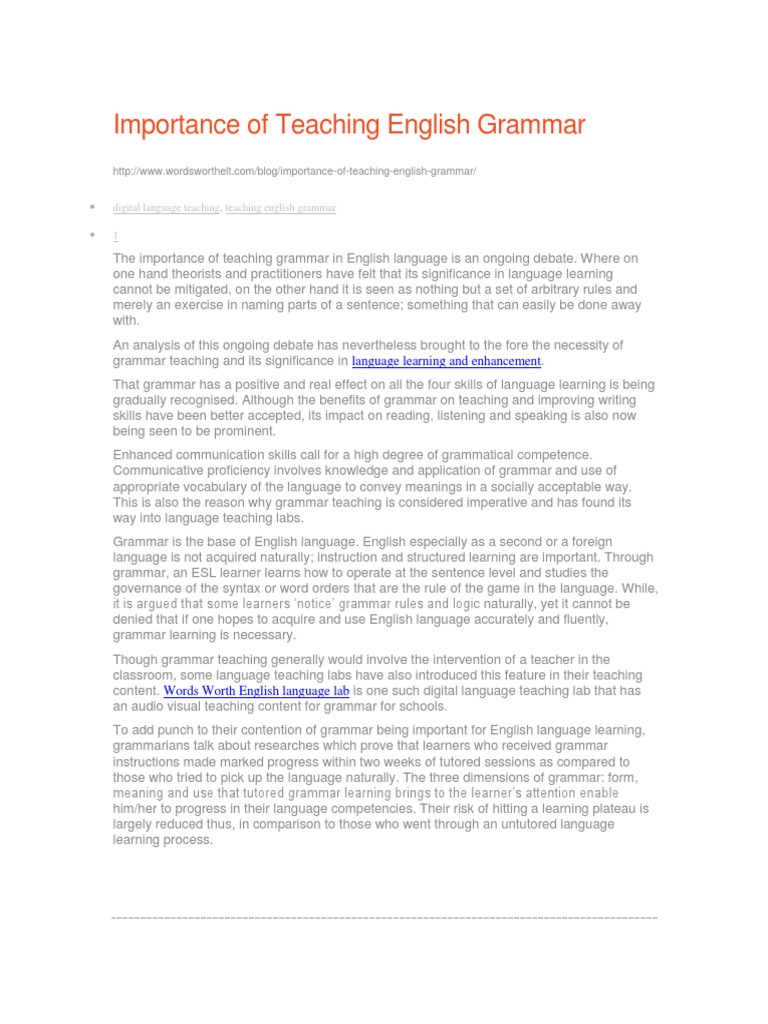 Importance of Teaching English Grammar | PDF | Language Education ...