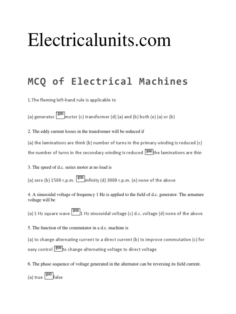 MCQs on Electrical Machines with Answers | PDF | Transformer | Rectifier