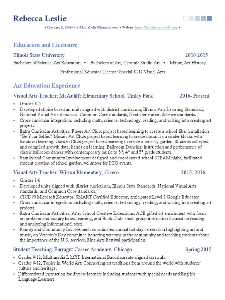 Rebecca Leslie Resume 2018 | PDF | Curriculum | Project Based Learning