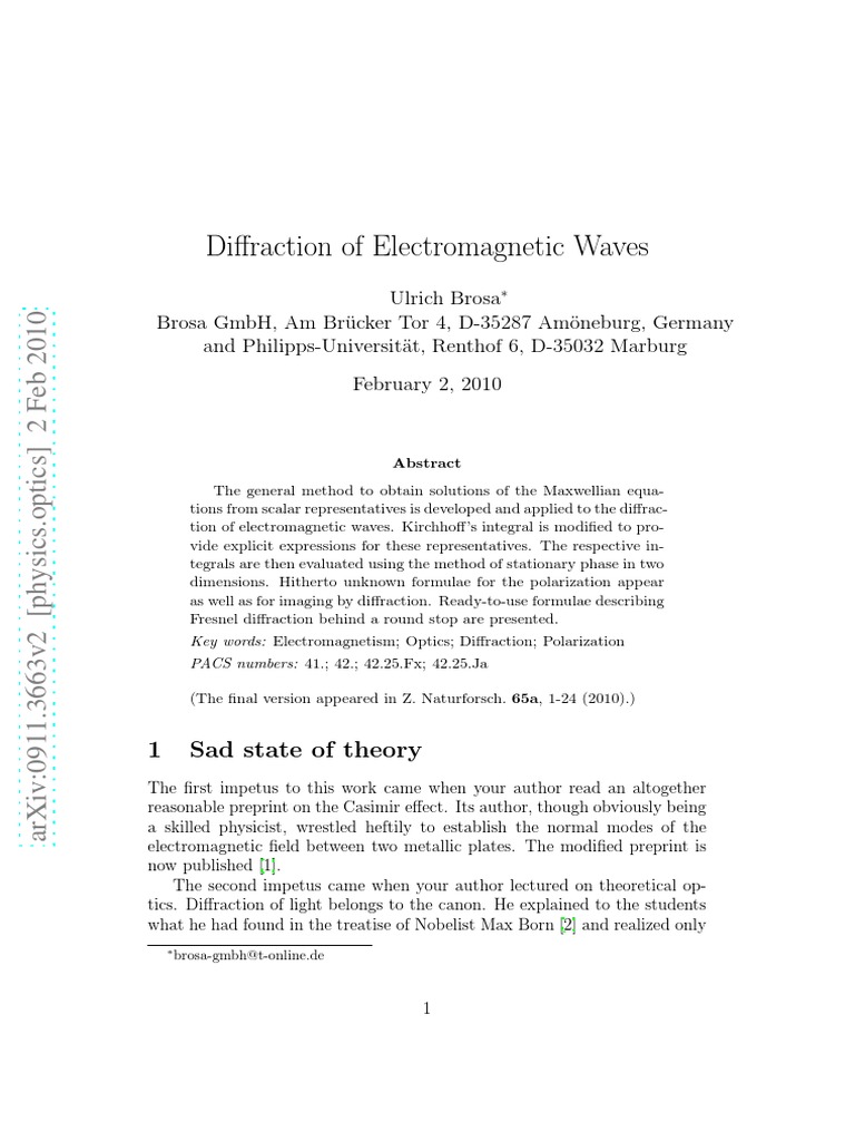 Diffraction of EM Waves Brosa | PDF | Diffraction | Vector Space