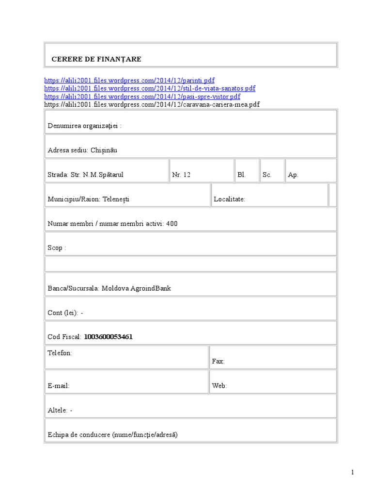 Cerere de Finantare | PDF