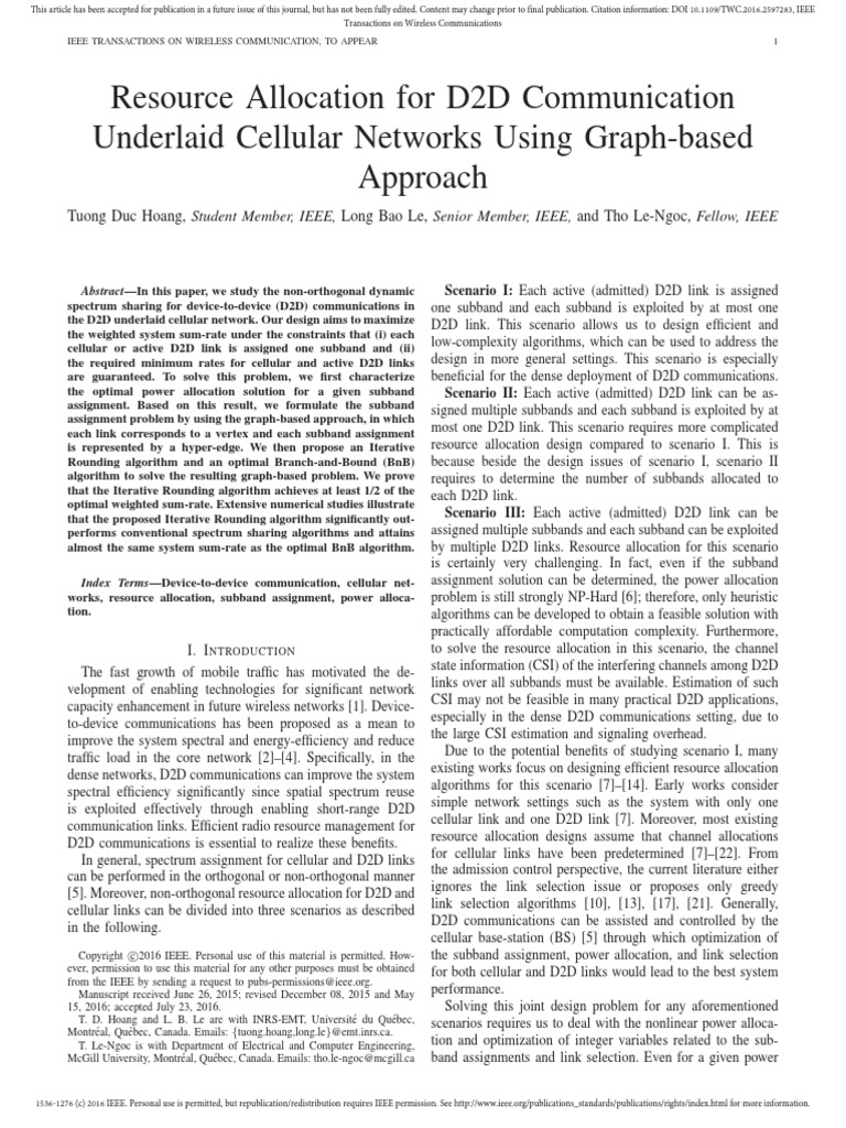 Resource Allocation For D2D Communication Underlaid Cellular Networks Using Graph-Based Approach ...