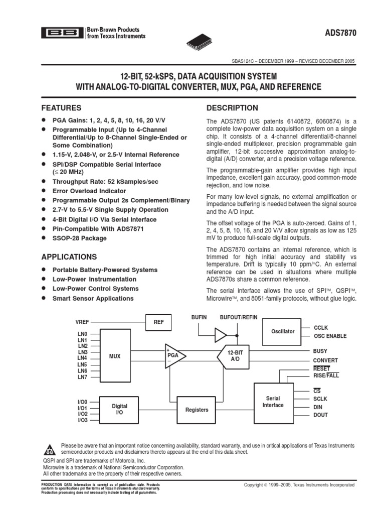 Ads 7870 | PDF | Analog To Digital Converter | Amplifier