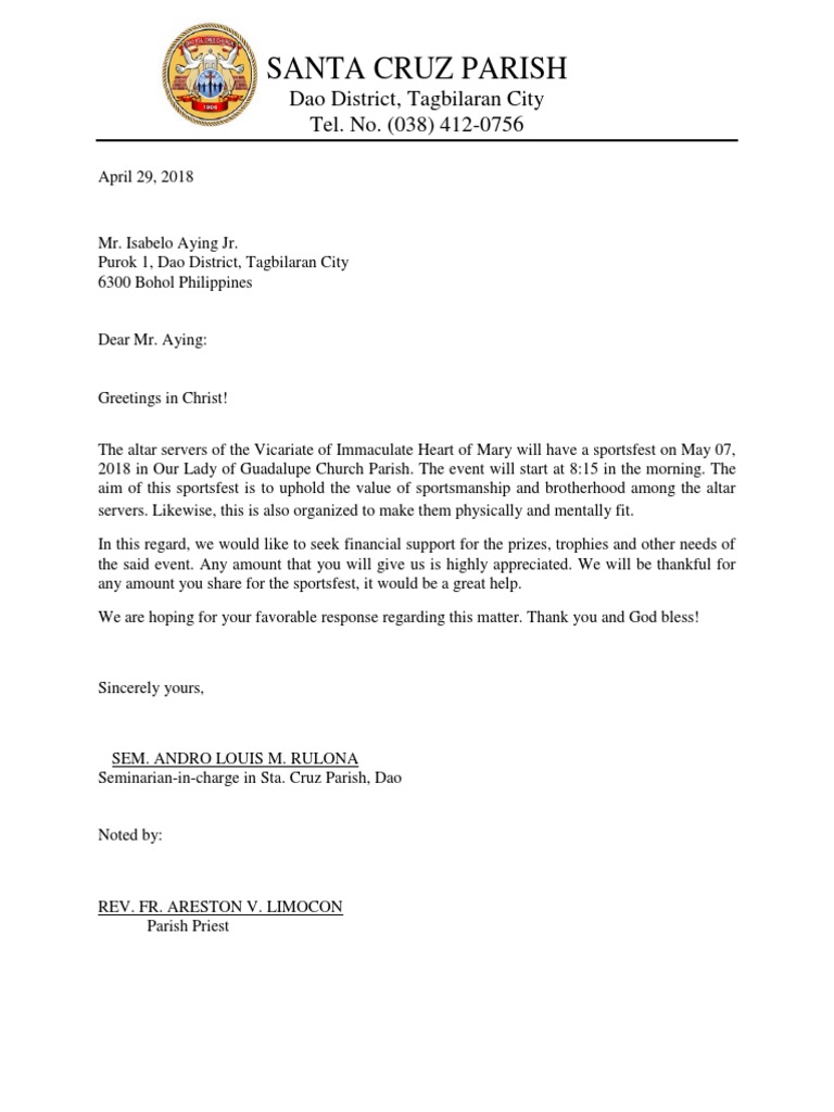 Solicitation Letter | PDF | Christian Behaviour And Experience ...