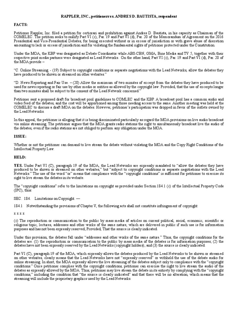 Rappler, Inc. vs. Andres D. Bautista - Docxsdfsdf | PDF | Streaming ...