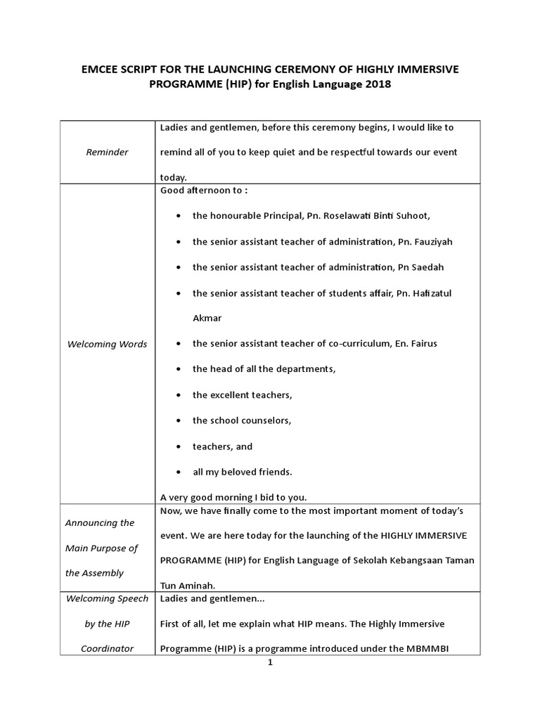 Emcee Script For Hip Launching Ceremony | PDF | Human Communication | Cognitive Science