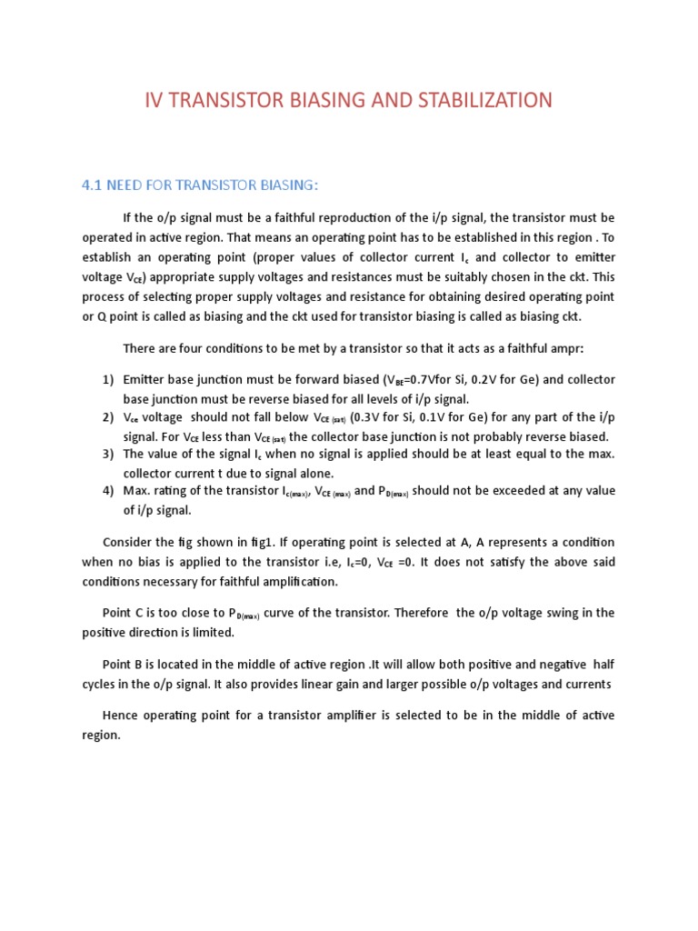 Edc Unit 4 Transistor Biasing | PDF | Bipolar Junction Transistor ...
