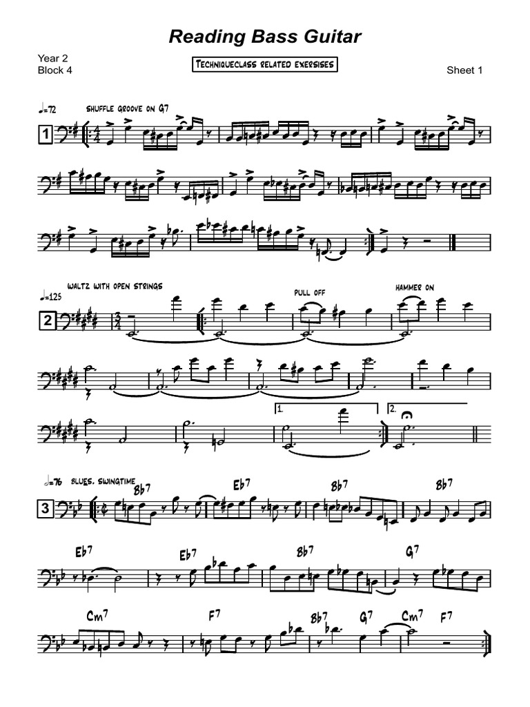 Reading Bass Guitar: Techniqueclass Related Exersises | PDF | Music ...