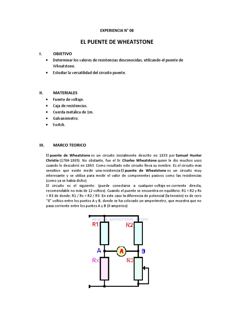 El Puente de Wheatstone: I. Objetivo | PDF | Electrical Resistance And ...