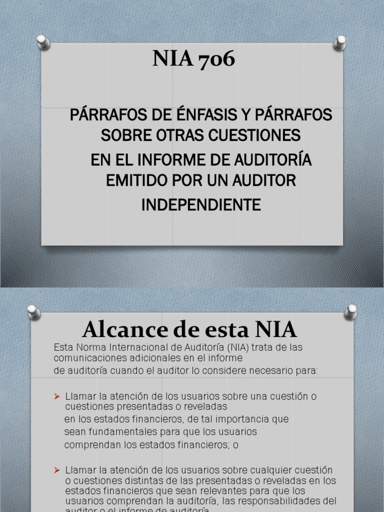 Presentación Nia 706 | Contralor | Estado financiero