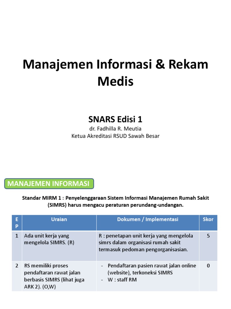 Telusur Dokumen MIRM (SNARS Ed 1) | PDF
