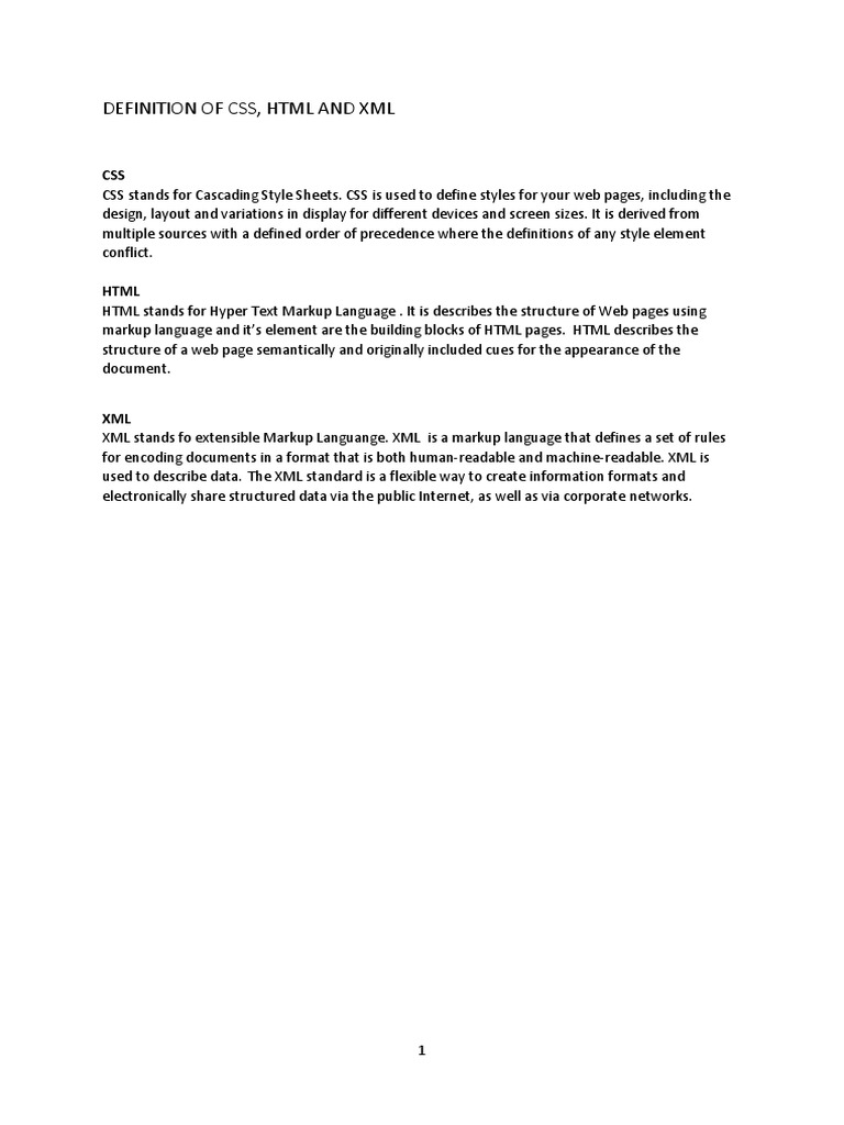 Definition of CSS, HTML and XML | PDF | Cascading Style Sheets | Html