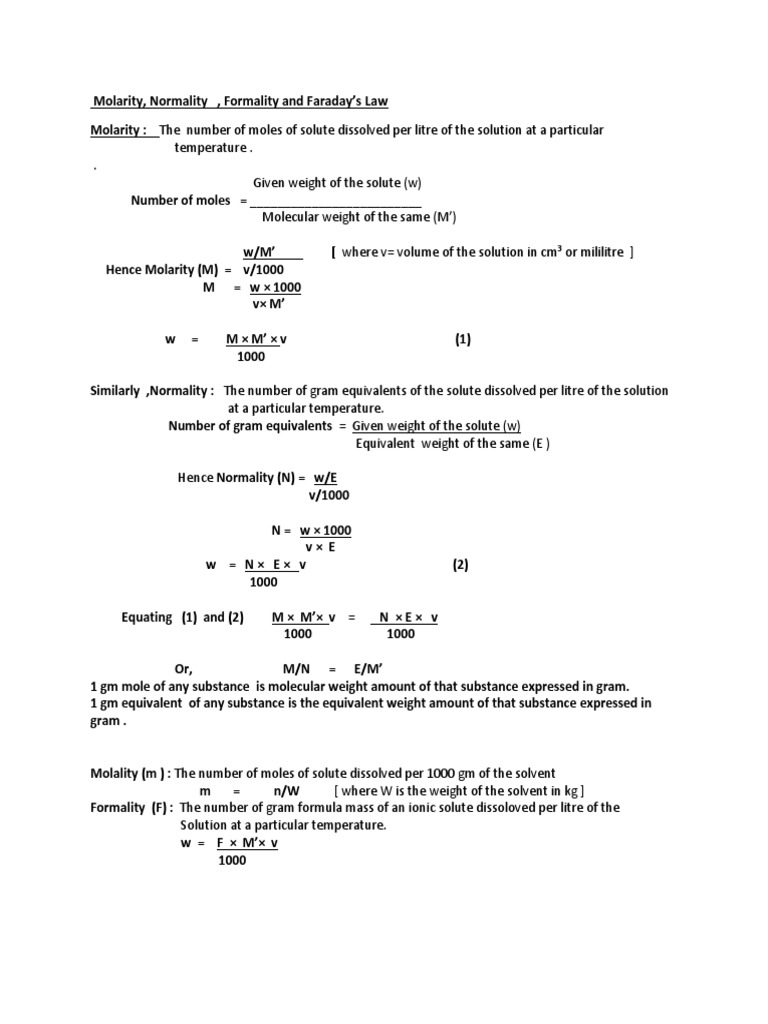 Molarity | PDF | Physics | Chemical Substances