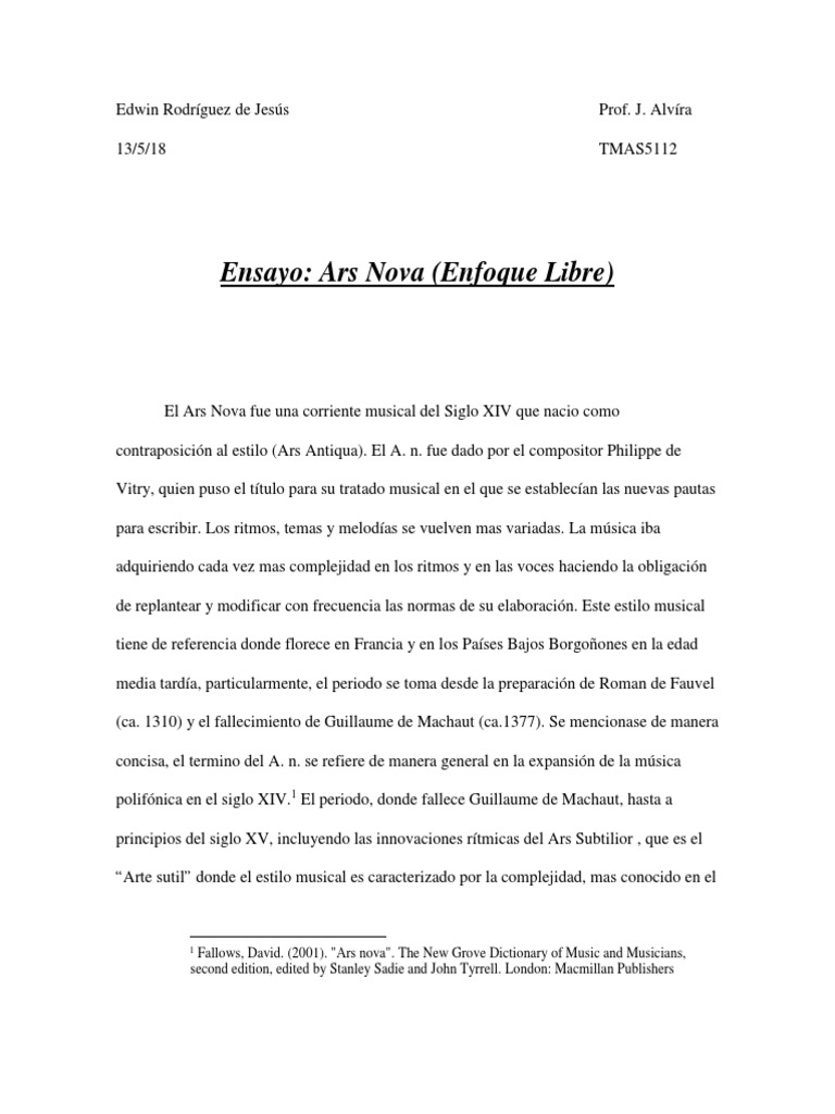 Ensayo Breve Sobre El Ars Nova | PDF | Tradiciones de música clásica y artística | Clasicismo