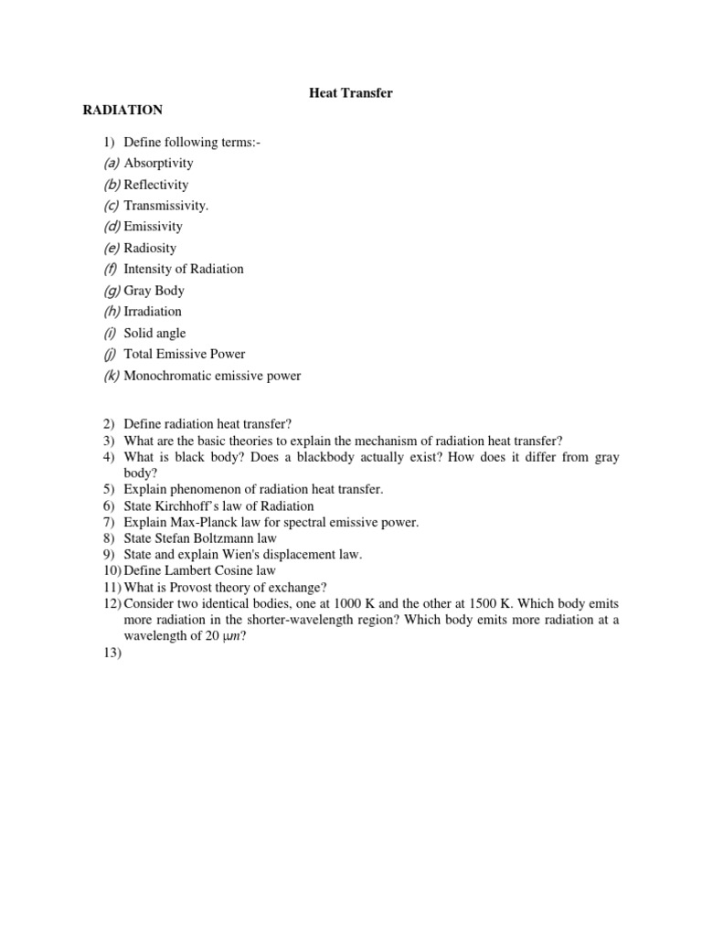 Heat Transfer Question Bank | PDF | Electromagnetic Radiation | Heat ...
