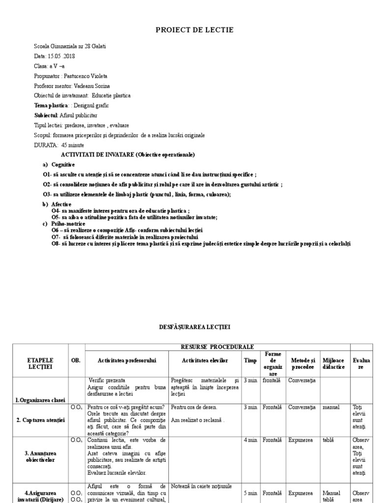 Proiect de Lectie Afisul | PDF