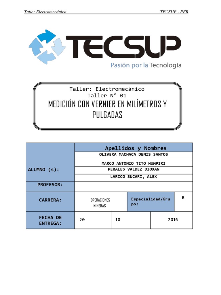 Taller Mediciones | PDF | Tornillo | Herramientas