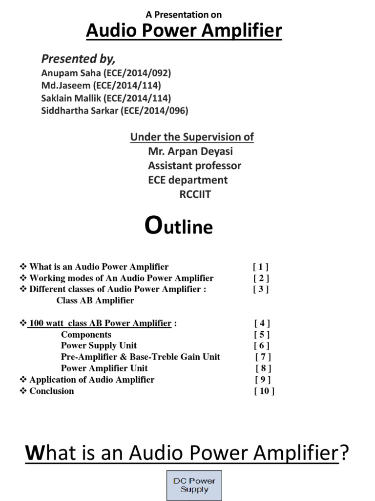 Audio Power Amplifier: Presented By | PDF | Amplifier | Electrical ...