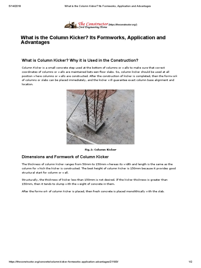 What Is The Column Kicker - Its Formworks, Application and Advantages | PDF | Column | Concrete