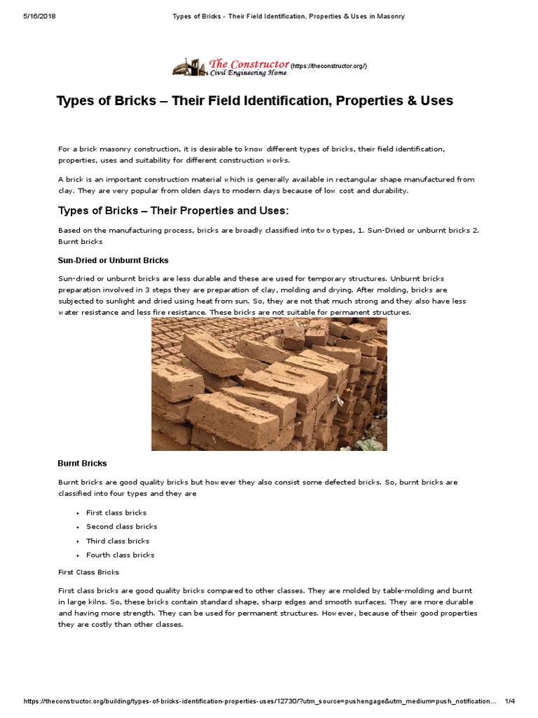 Types of Bricks - Their Field Identification, Properties & Uses in ...