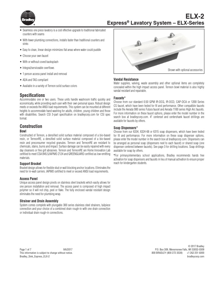 Bradley Sink Express ELX-2 | PDF | Sink | Tap (Valve)