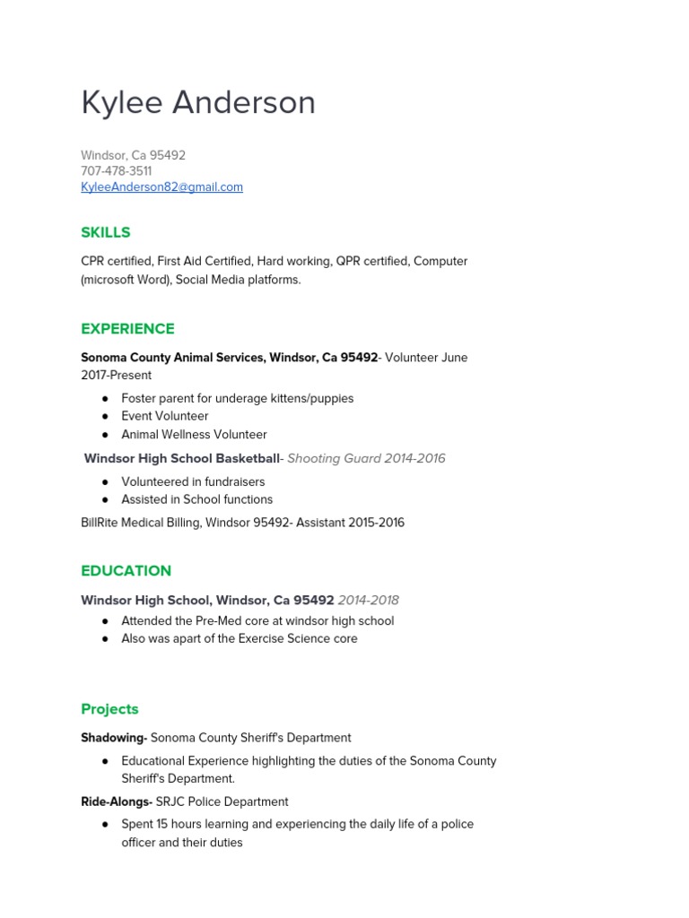 Kylee Anderson: Skills | PDF