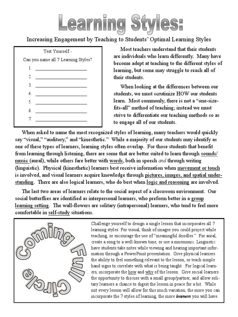 Increasing Engagement by Teaching To Students' Optimal Learning Styles ...