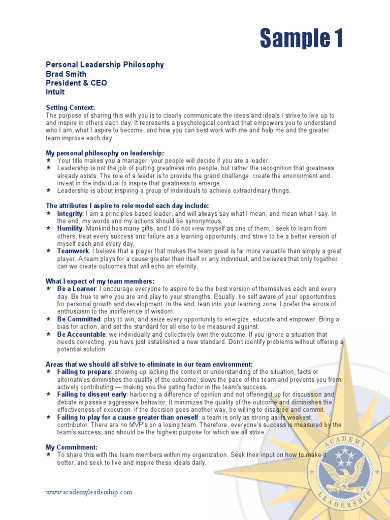 Leadership Philosophy Samples 5 | PDF | Credibility | Leadership