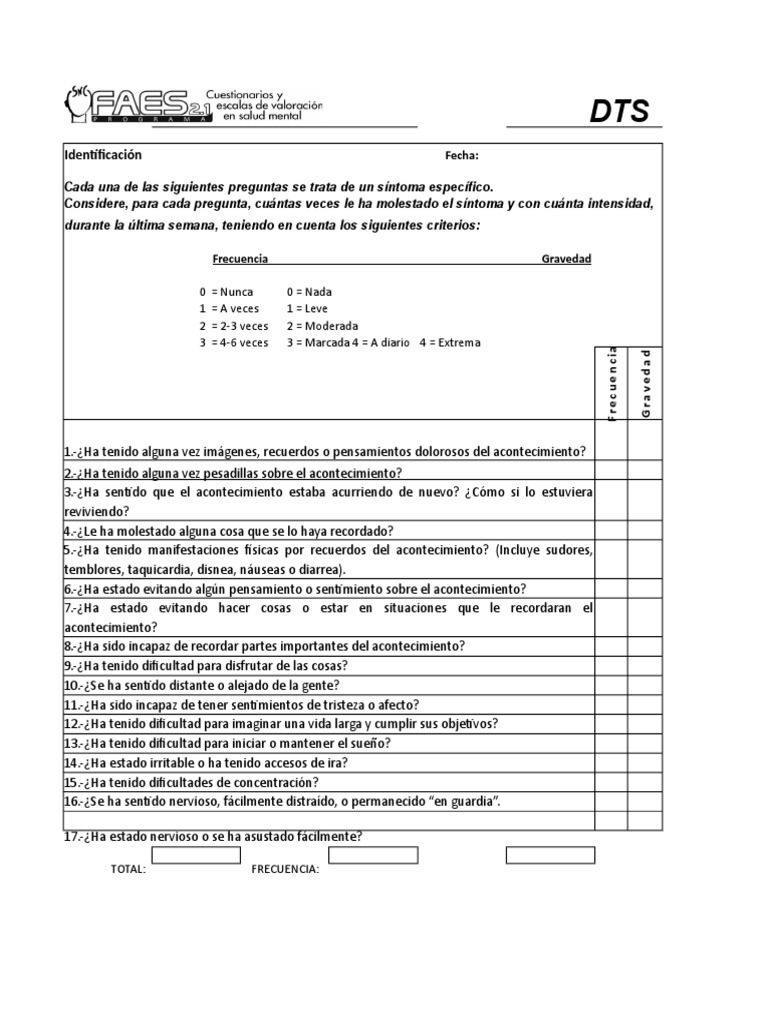 Test Escala de Trauma de Davidson DTS | PDF