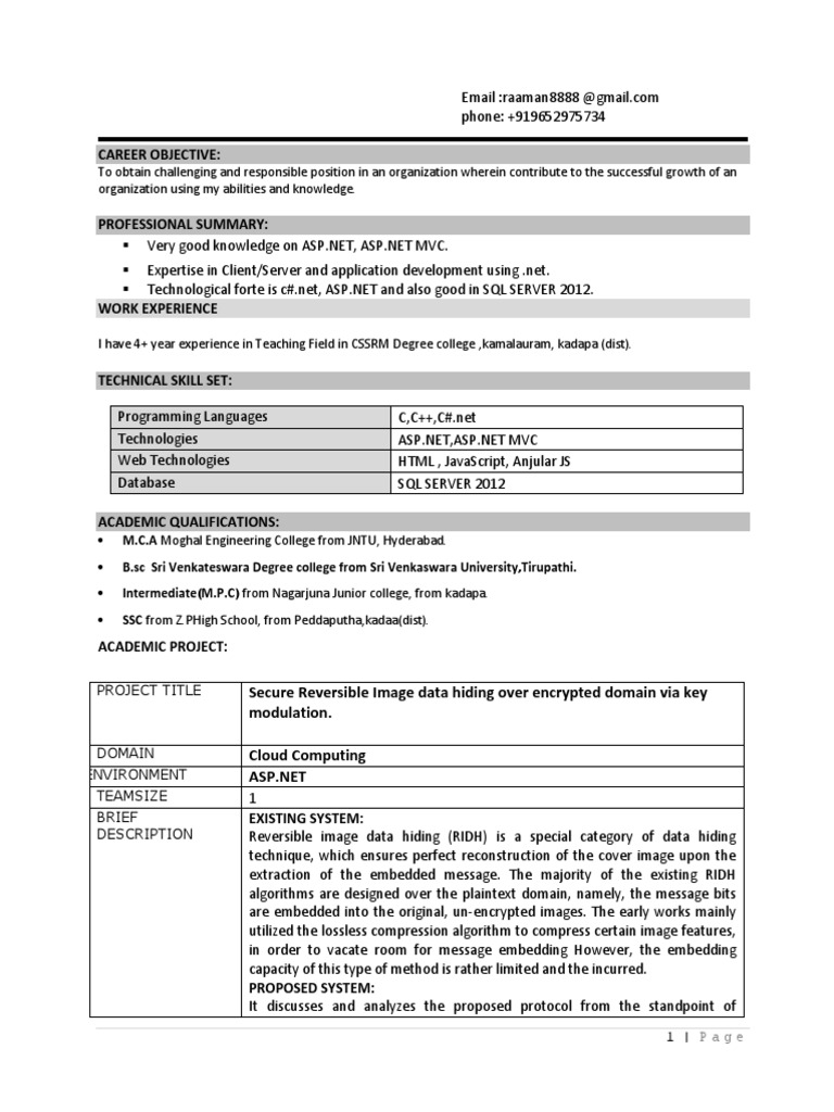 ASP.NET Developer Resume Overview | PDF | Active Server Pages | Data Compression