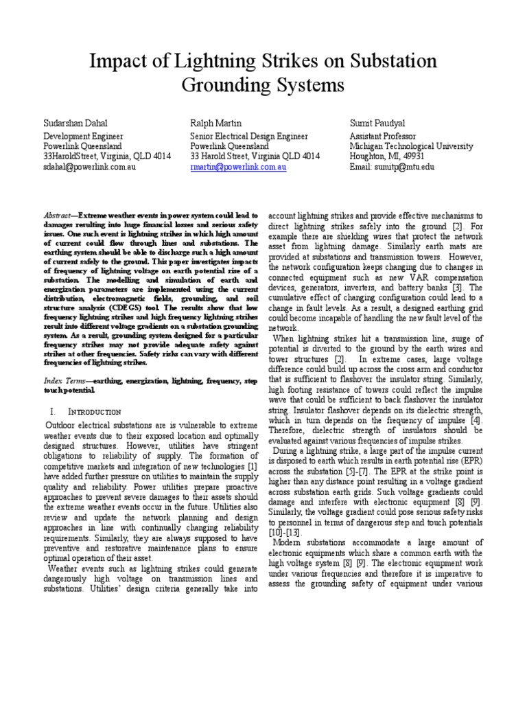 Impact of Lightning Strikes On Substation Grounding Systems | PDF ...