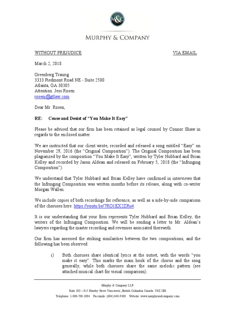 Cease And Desist Letter Song Structure Performing Arts