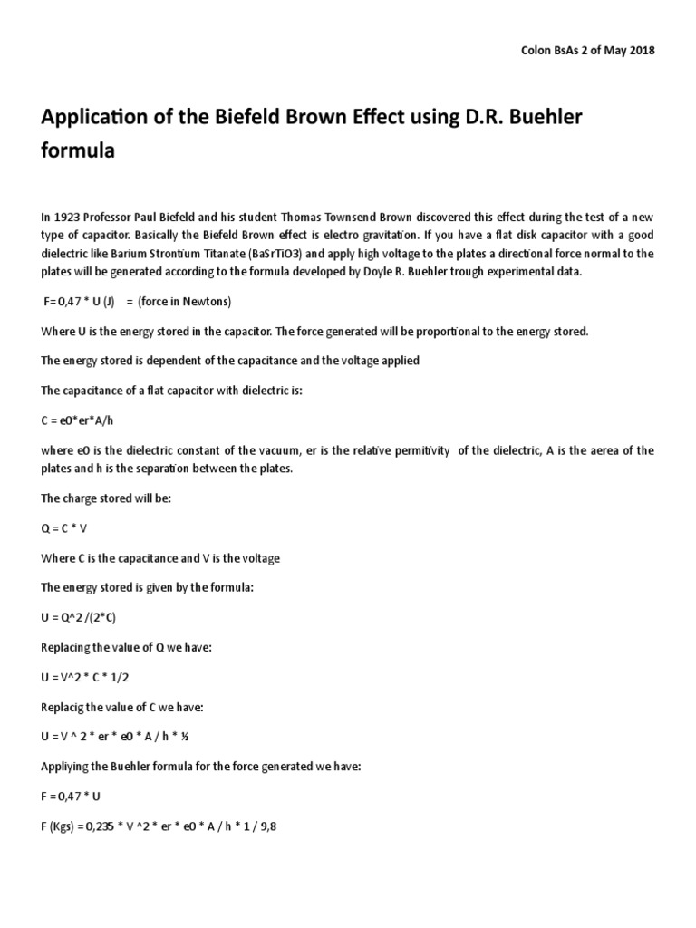 Biefeld Brown Effect: Propulsion Explained | PDF | Dielectric | Capacitor