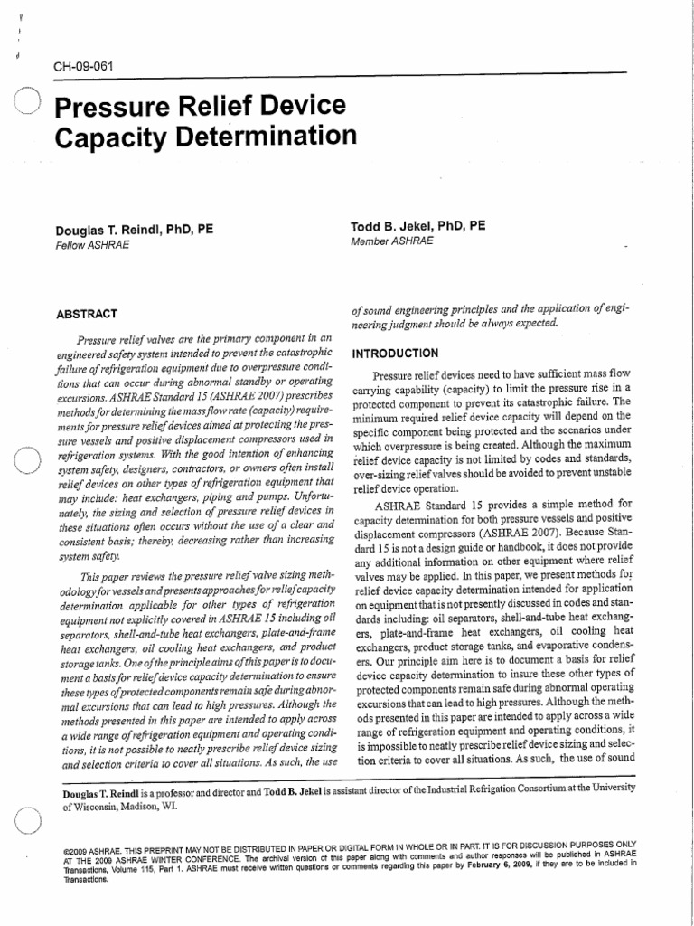 IRC Pressure Relief Device Capacity Determination (Reindl & Jekel 2009 ...