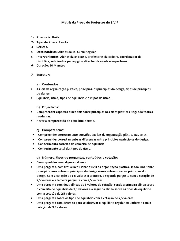 Matriz Da Prova 8 Classe | PDF