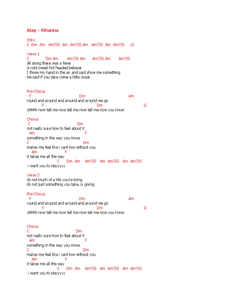 Stay - Rihanna | PDF | Song Structure | Songs