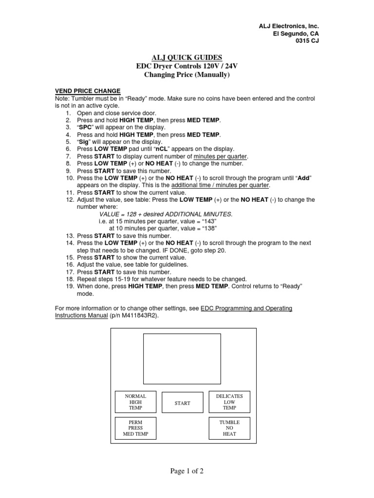 Alj Quick Guides EDC Dryer Controls 120V / 24V Changing Price (Manually ...