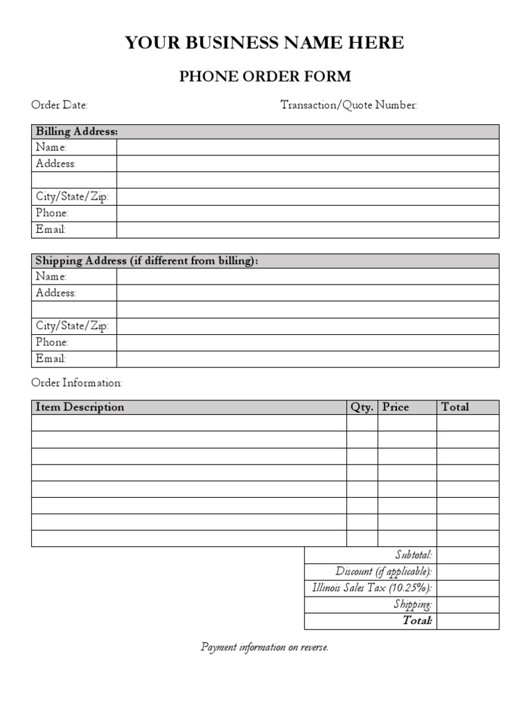 Streamlined Phone Order Form: A Concise Template for Processing ...