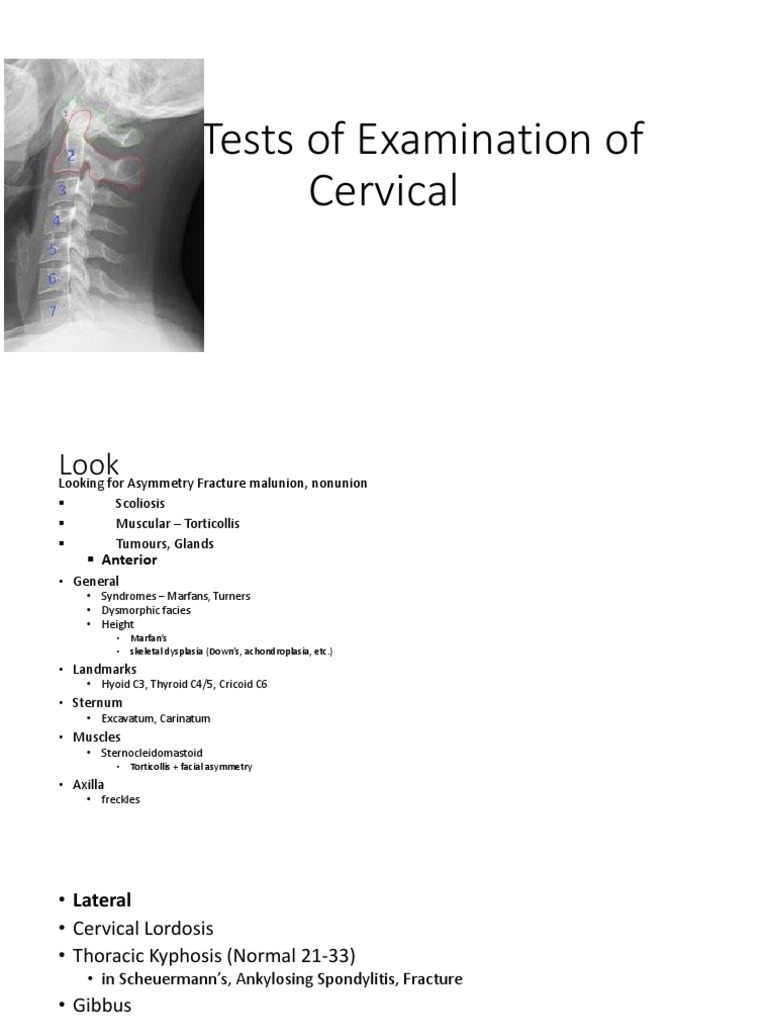 Tests of Examination of Cervical | PDF | Anatomical Terms Of Motion | Neck